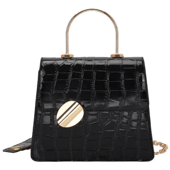 Boutique | Bags | Crocodile Embossed Chain Foldover Flap Satchel ...